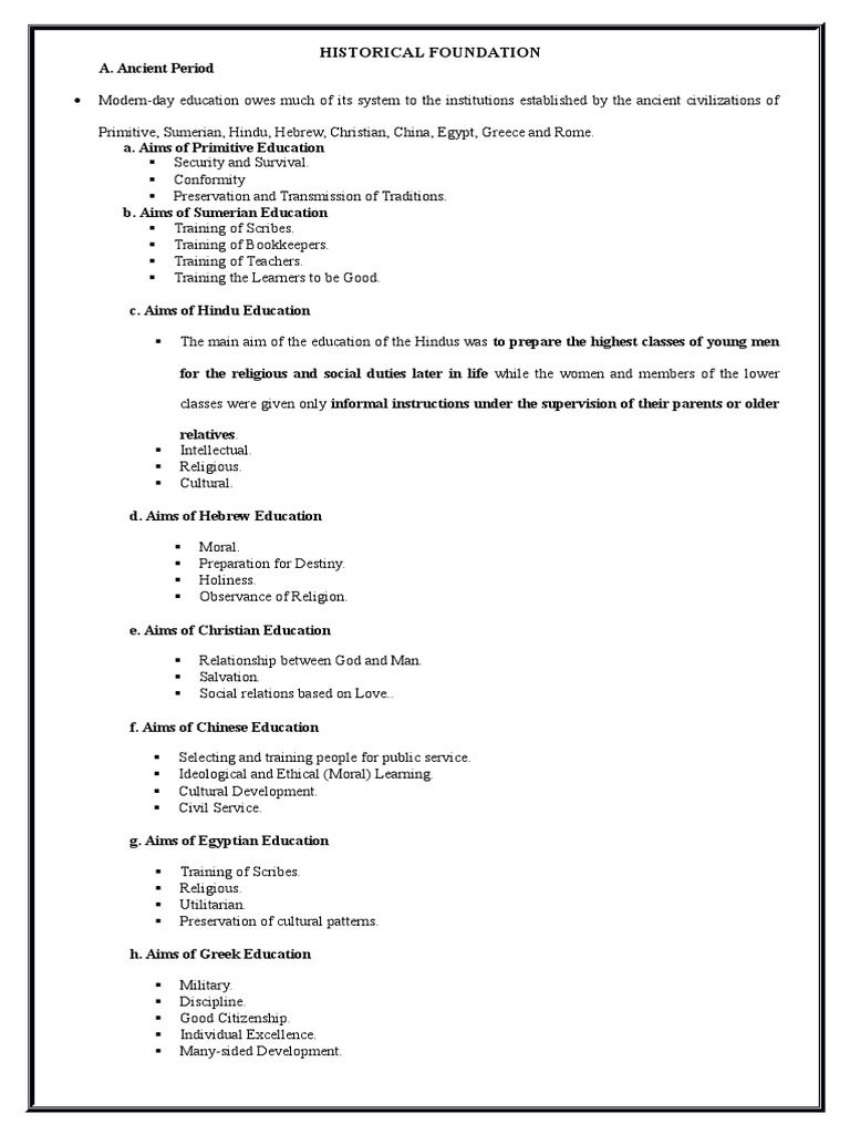 The Educational Foundations and Aims of Ancient Civilizations from ...