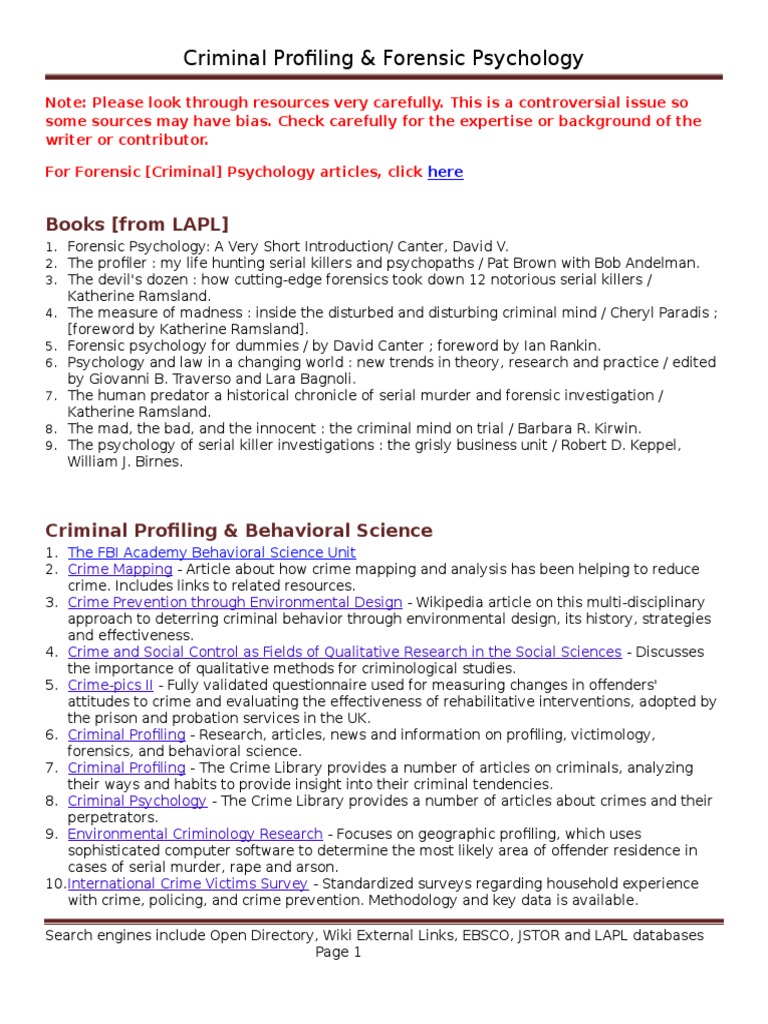 Criminal Profiling - Forensic Psychology | PDF | Psychopathy | Offender ...