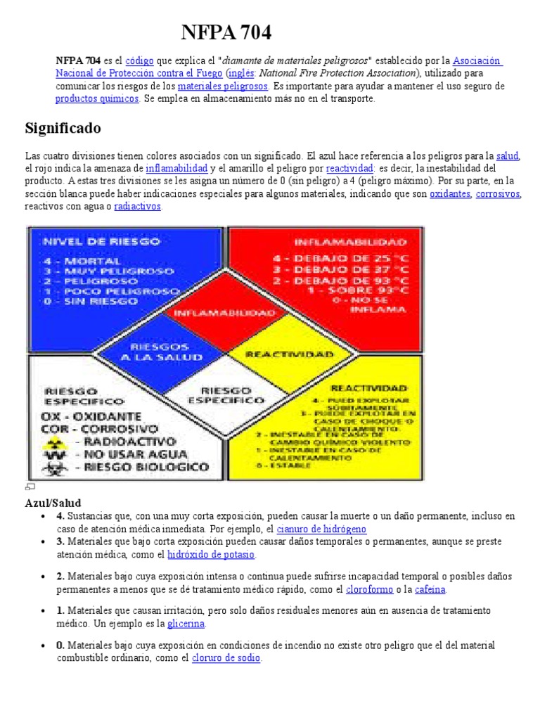 NFPA 704 Diamante de Materiales Peligrosos | PDF | Material explosivo ...