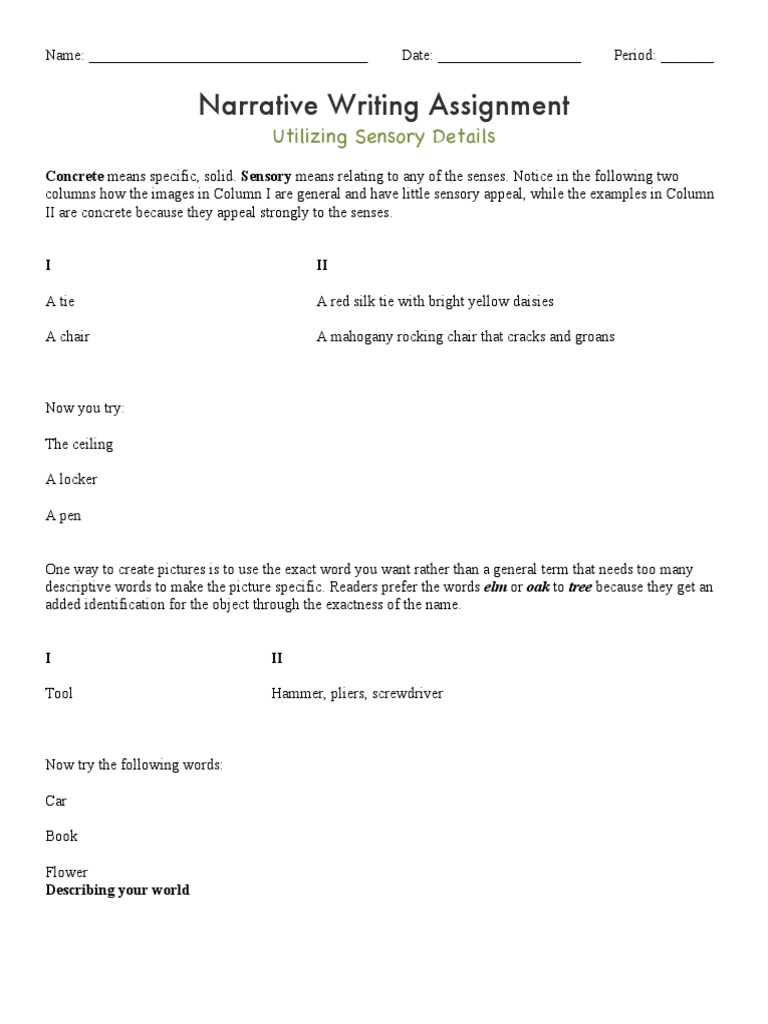 Sensory Details in Narrative Writing | PDF