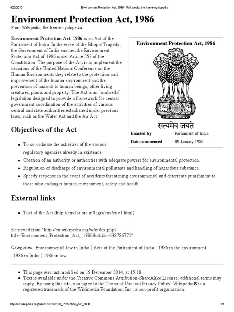 Environment Protection Act, 1986 | PDF