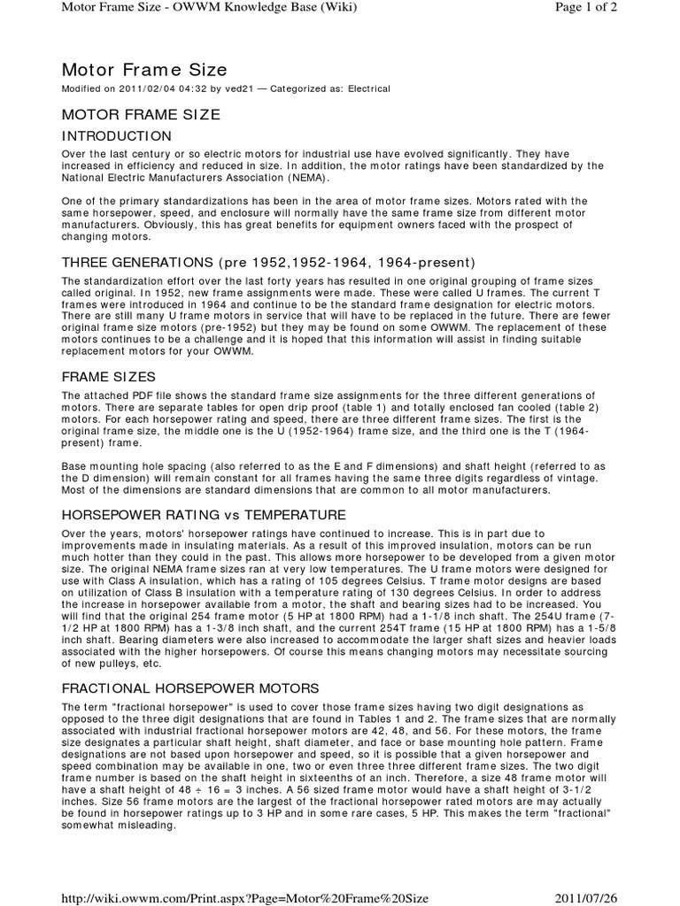 A Comprehensive Guide to Motor Frame Sizes Through the Generations ...