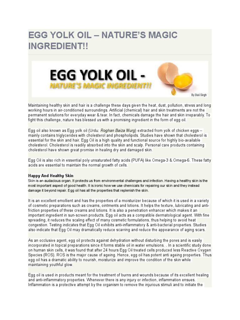 Egg Yolk Oil | Inflammation | Topical Medication