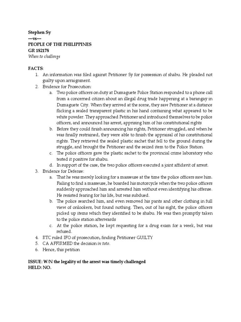 Stephen Sy V People | PDF | Arrest | Arraignment