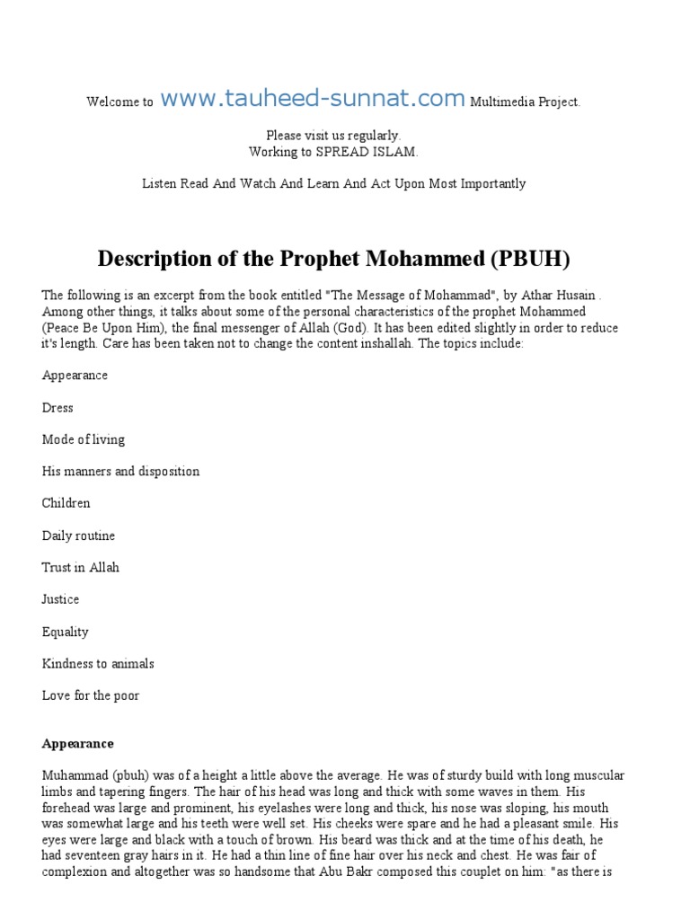 Description of The Prophet Mohammed Saw | PDF | Muhammad | Ali