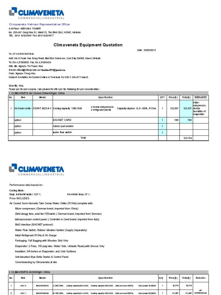 2T-BIG C DALAT-Quotation-Chillers & Terminals 2013-02-21 | PDF | Hvac ...