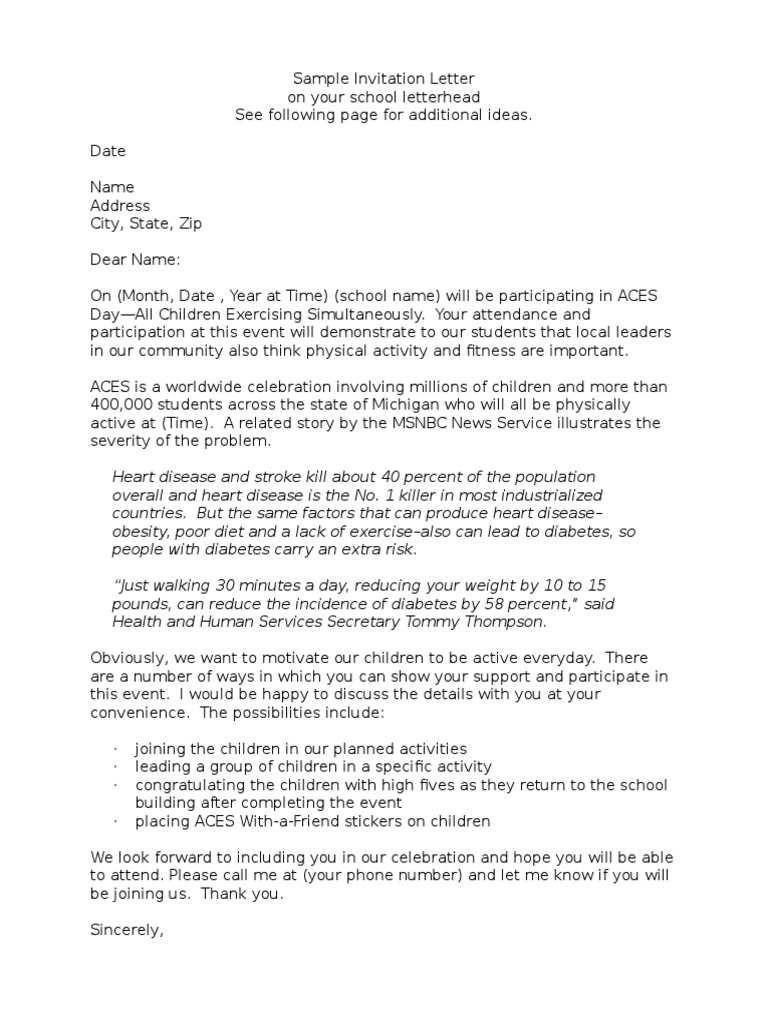 Sample Invitation Letter | PDF | Physical Fitness | Wellness