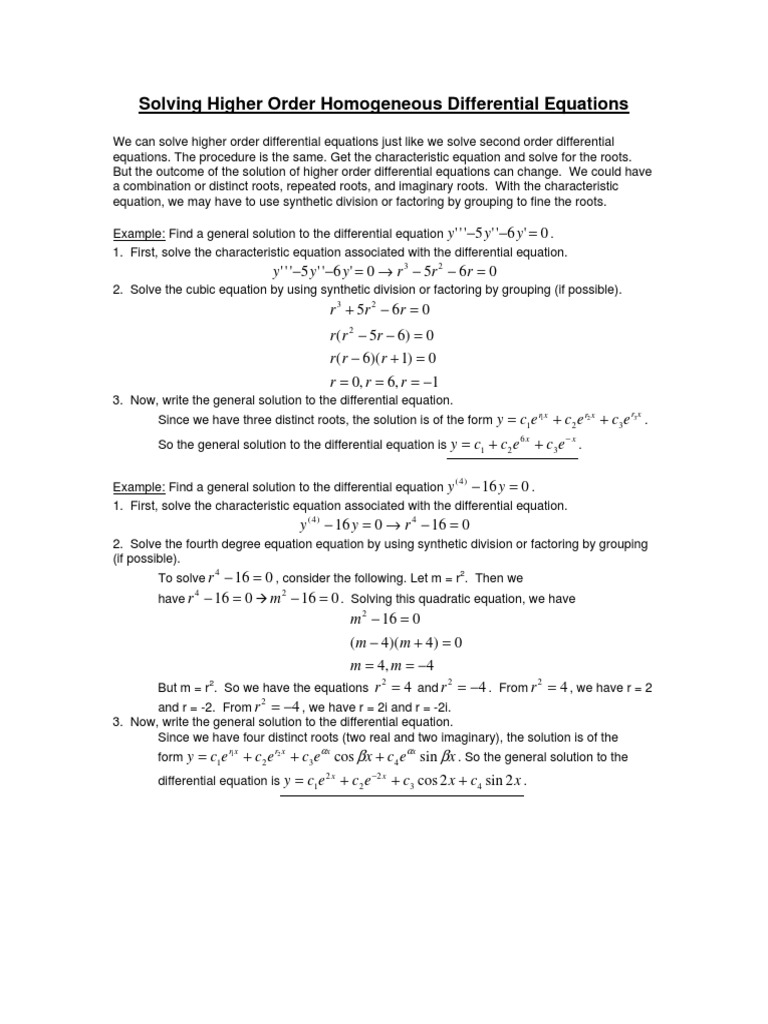 Solving Higher Order Homogeneous DEs | PDF