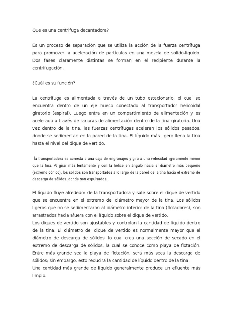 Que Es Una Centrifuga Decantadora | PDF | Líquidos | Engranaje