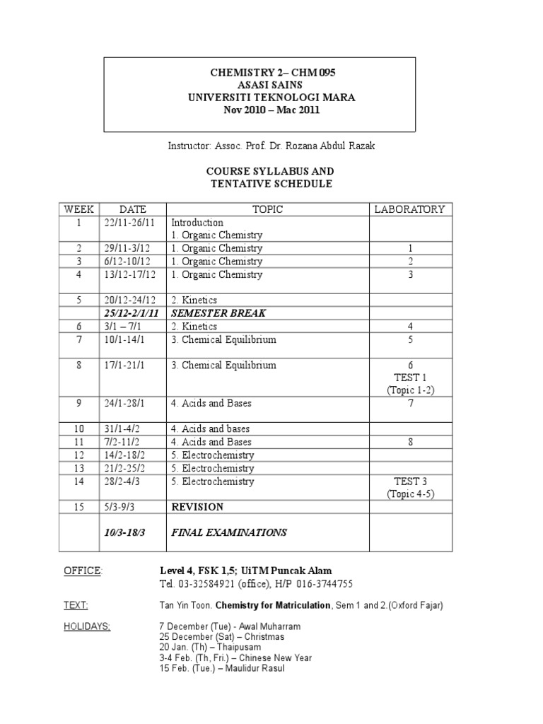 CHM 095 Chemistry Course Syllabus | PDF | Technology & Engineering