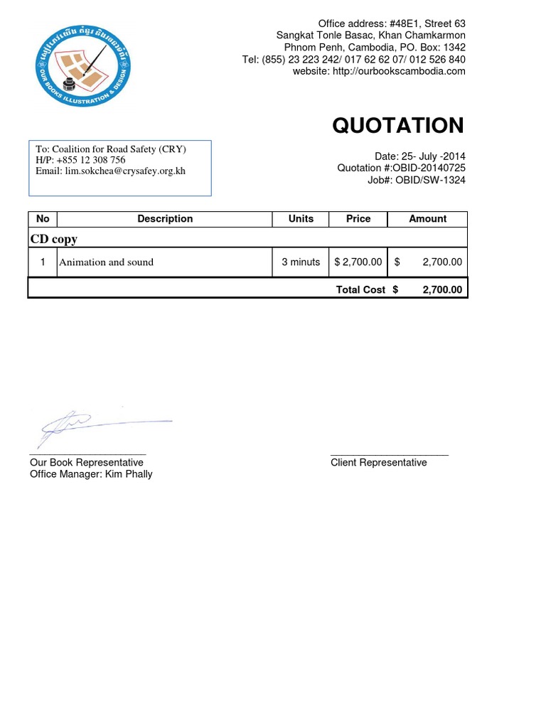Coalition For Road Safety Quotation 01 Kim Phally Office Manager | PDF ...