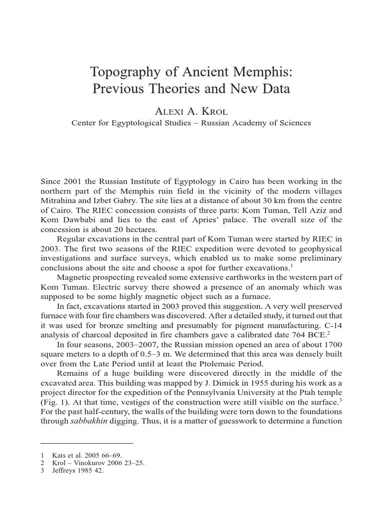 Topography of Ancient Memphis Previous Theories and New Data | PDF ...