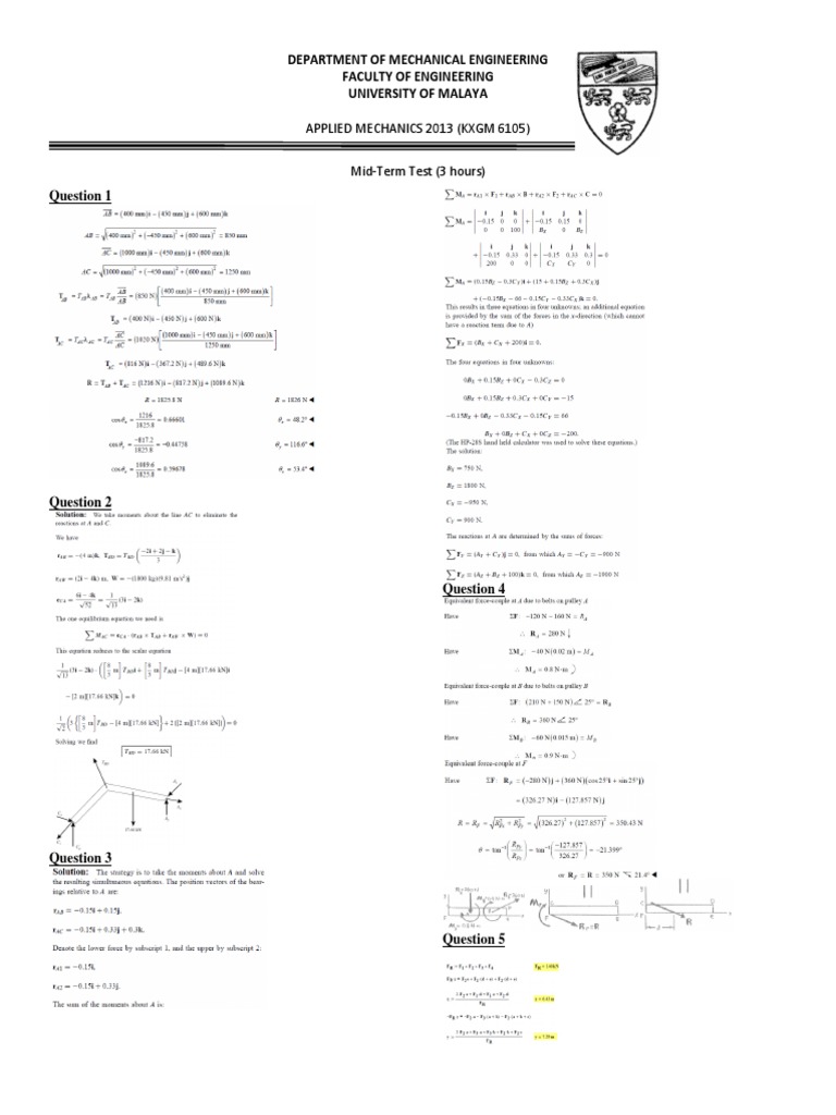Applied Mechanics Mid-Term Exam | PDF | Technology & Engineering