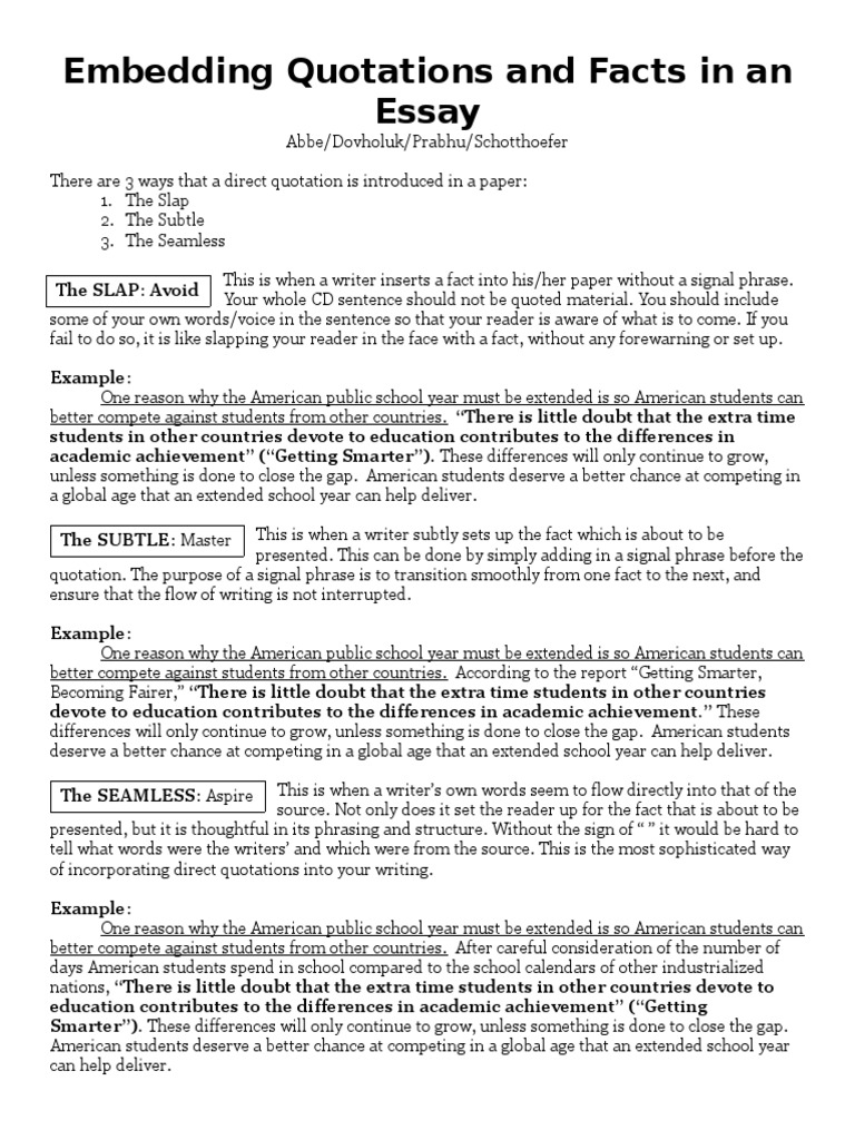 11ap Embedding Quotations and Facts in An Essay | PDF | Citation | Bracket