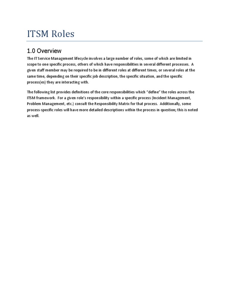 ITSM Roles PDF | PDF