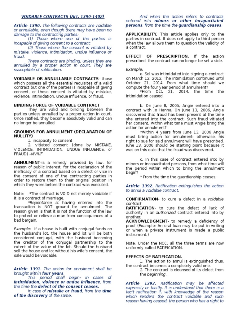 Voidable Contracts | PDF | Annulment | Law Of Obligations
