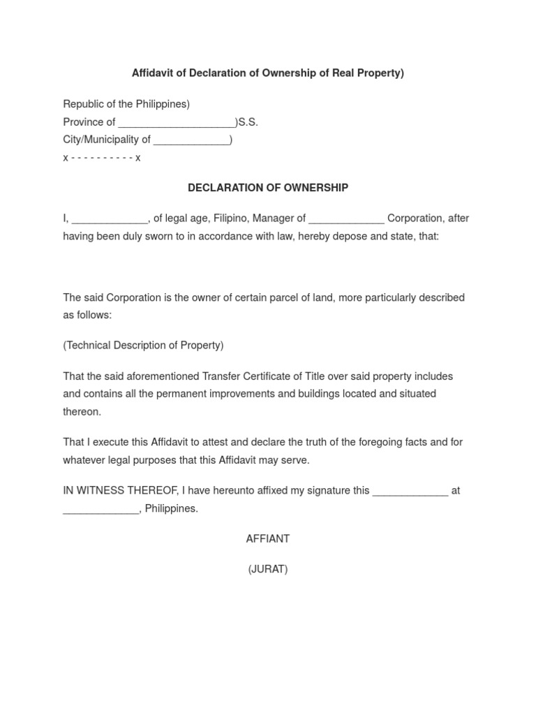 Affidavit of Declaration | PDF | Affidavit | Real Property