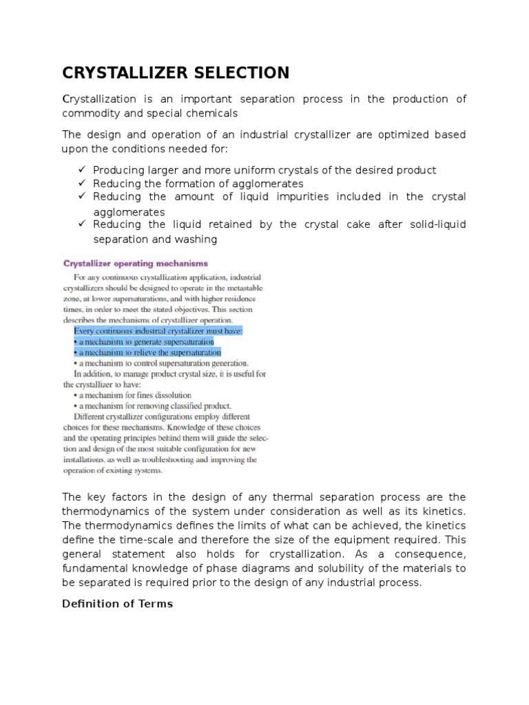 Crystallizer Selection | PDF | Crystallization | Nucleation