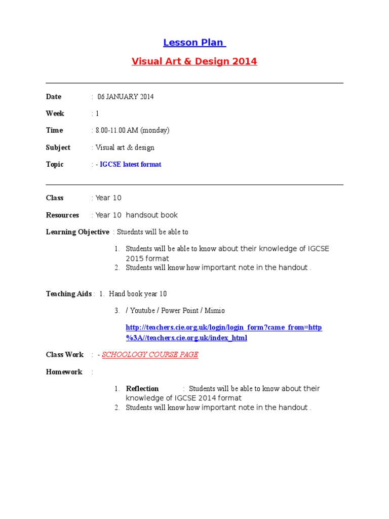 Visual Art & Design 2014: Lesson Plan | PDF | Career & Growth | Business