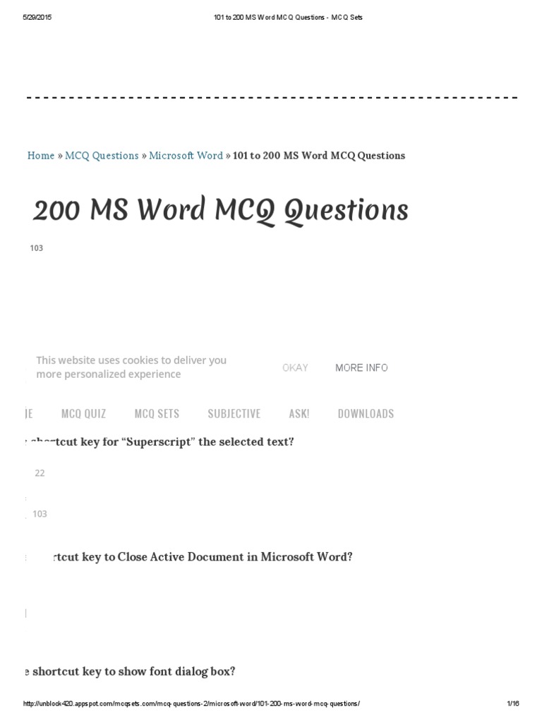 101 To 200 MS Word MCQ Questions - MCQ Sets | PDF | Microsoft Access ...
