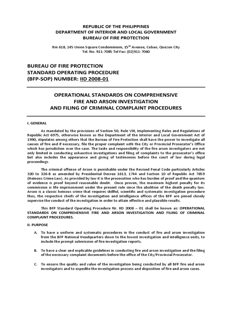 BFP-SOPonFireandArsonInvestigation | Crimes | Crime & Justice