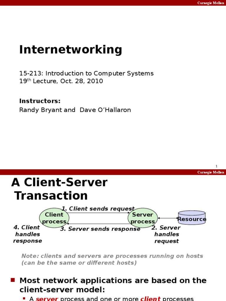 Internetworking: 15-213: Introduction To Computer Systems 19 Lecture, Oct. 28, 2010 | PDF ...