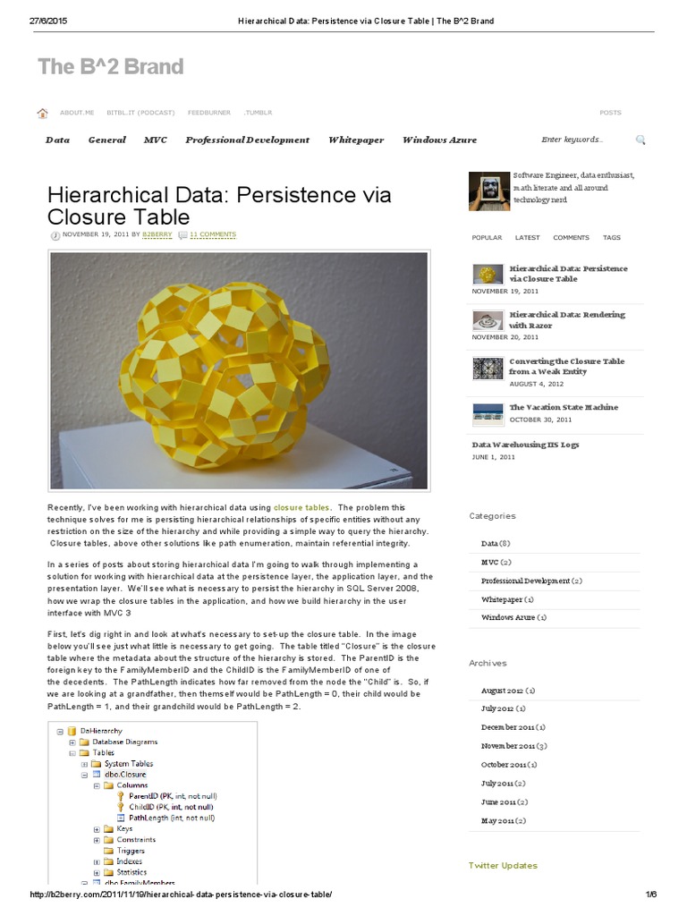 Hierarchical Data - Persistence Via Closure Table - The B 2 Brand PDF ...