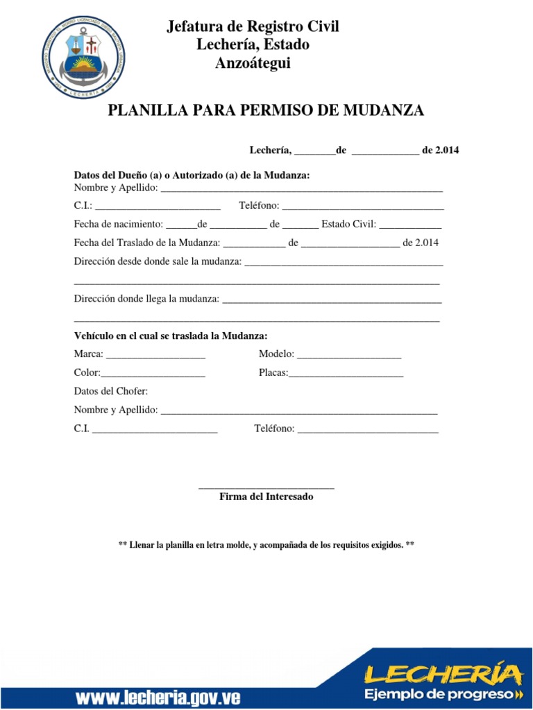 Planilla para Permiso de Mudanza | PDF