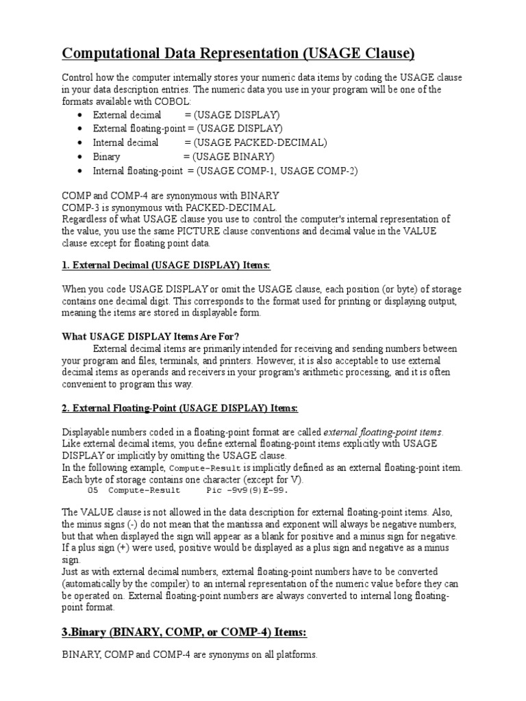 Cobol - Usage Clause | Descargar gratis PDF | Binary Coded Decimal | Notation