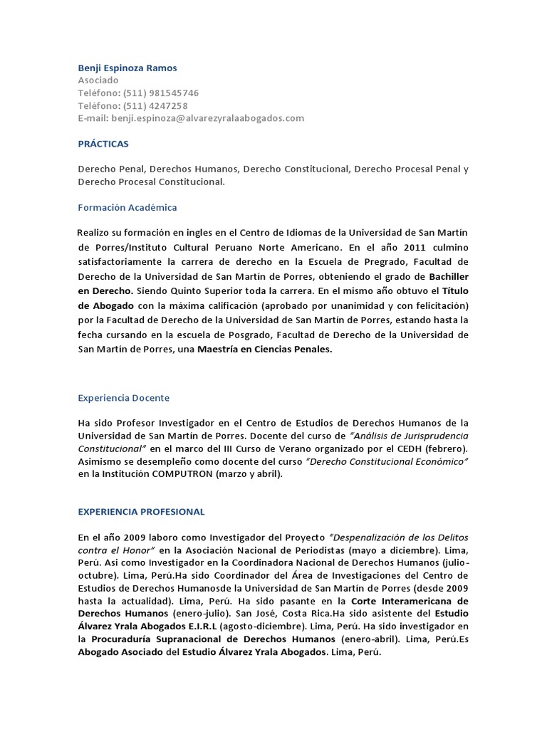 CV Benji | PDF | Derecho penal | Habeas corpus