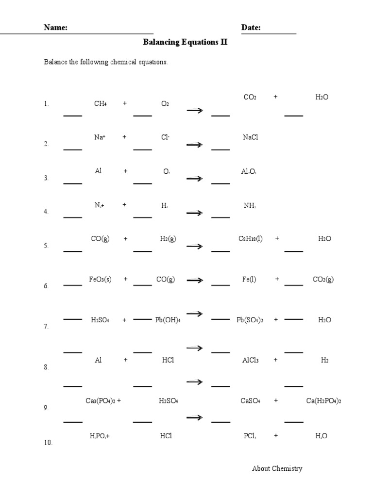 Name: Balancing Equations II Date | PDF