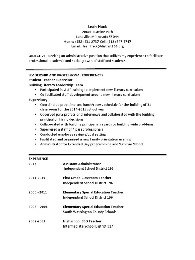 Leah Resume | PDF | Teachers | Behavior Modification