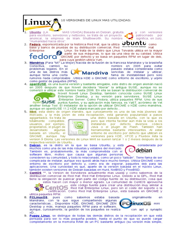 10 Versiones de Linux Mas Utilizadas | PDF | Distribución de Linux ...