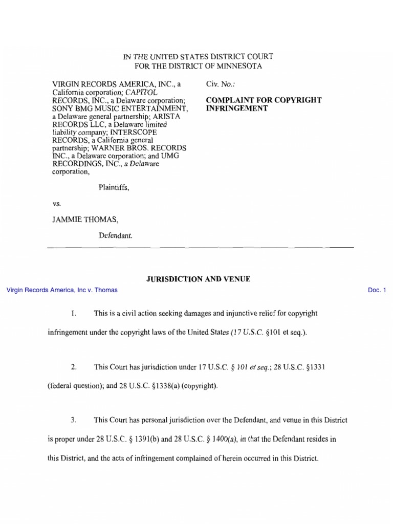 Virgin Records v. Thomas Case Summary | PDF