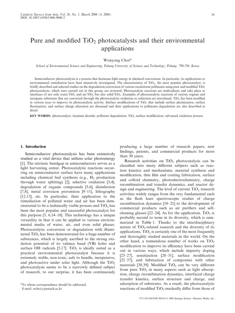Pure and Modified TiO2 Photocatalysts and Their Environmental ...