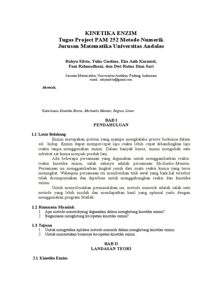 Kinetika Enzim | PDF | Metode & Bahan Ajar