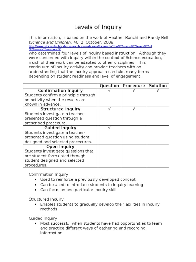 Levels of Inquiry | PDF