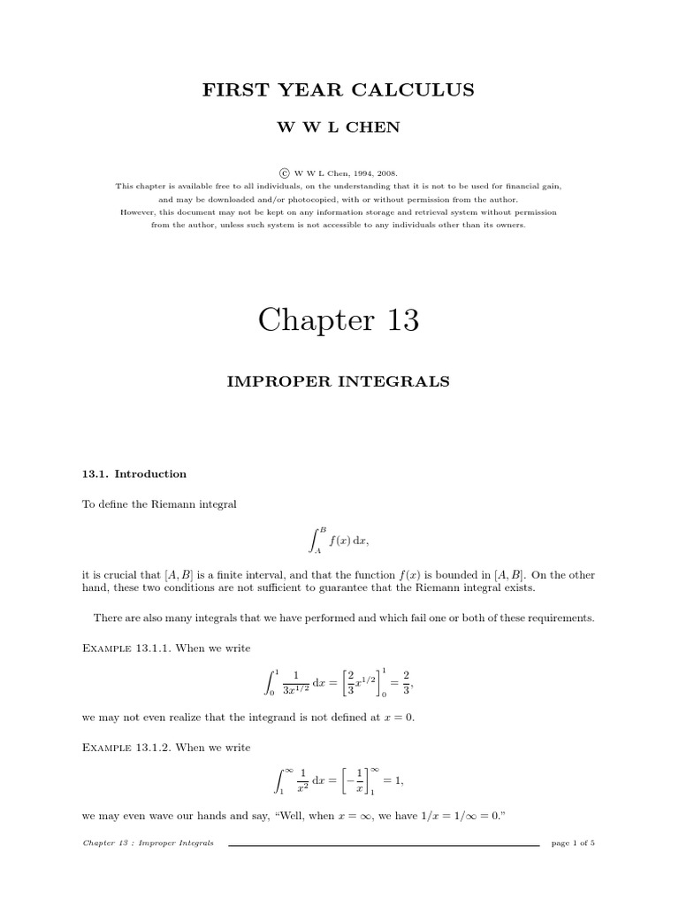 Fyc13 Improper Integrals | PDF | Integral | Functions And Mappings