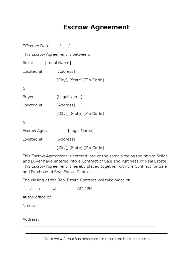 Real Estate Escrow Agreement Template | PDF | Finance & Money ...