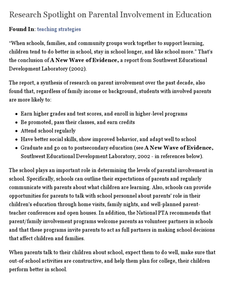 Parental Involvement Boosts Student Success | PDF | Sharing | Quality ...
