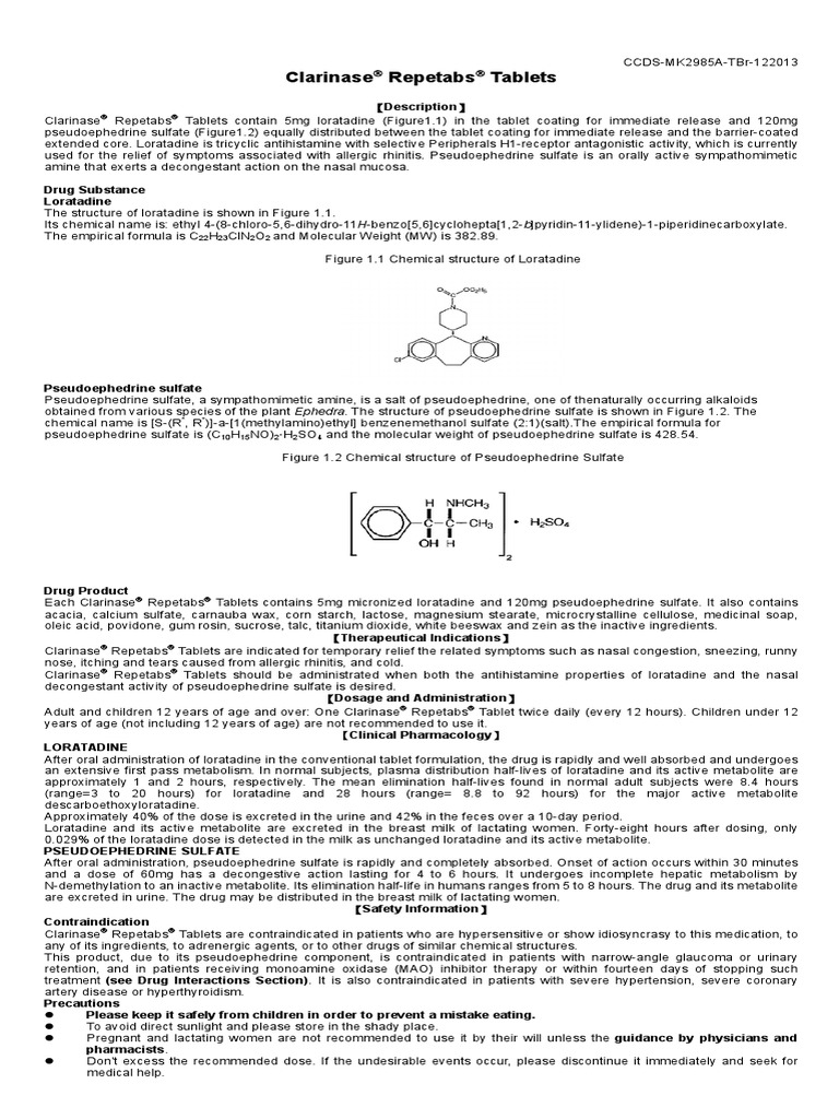 Clarinase Repetabs: Ingredients & Uses | PDF | Diseases And Disorders ...