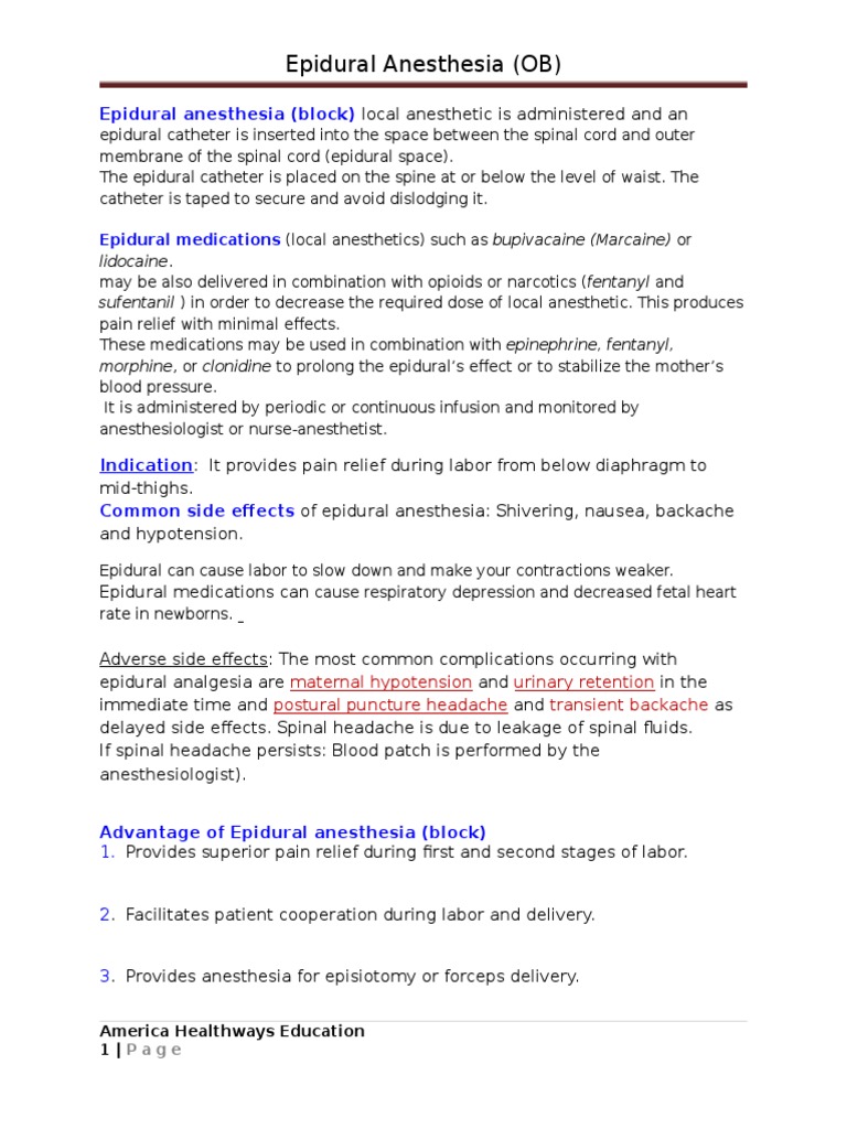 Epidural Anesthesia (OB) | PDF | Anesthesia | Childbirth