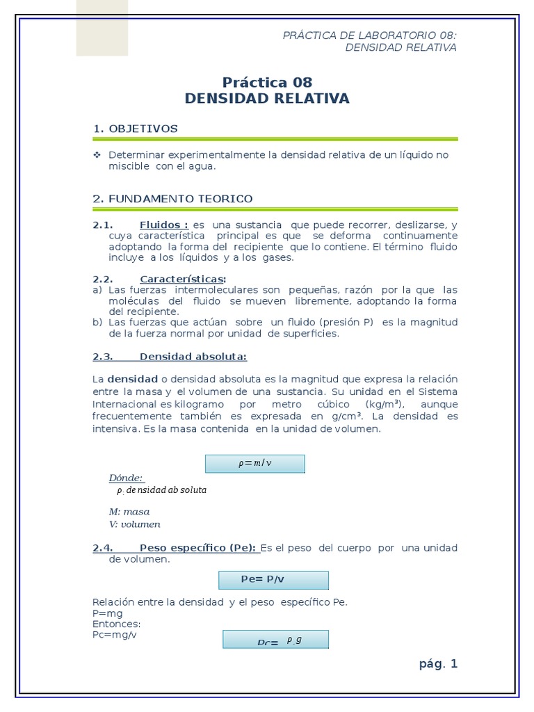 Densidad Relativa de Líquidos | PDF | Densidad | Líquidos