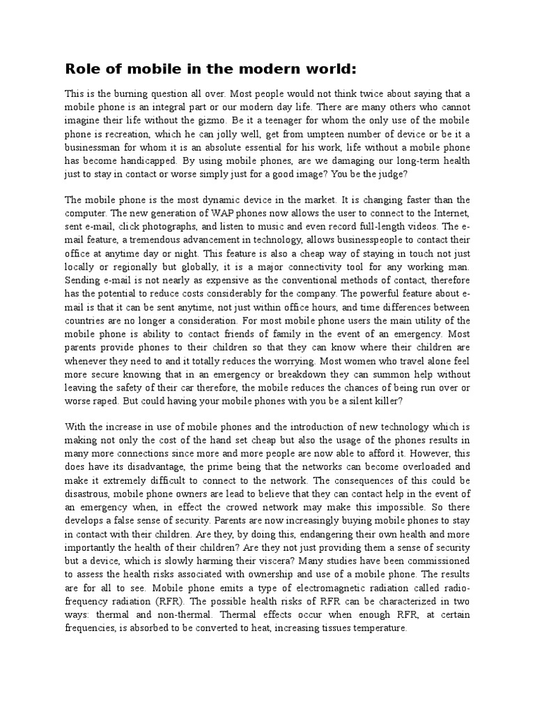 Role of Mobile in The Modern World | PDF | Mobile Phones | Telephone