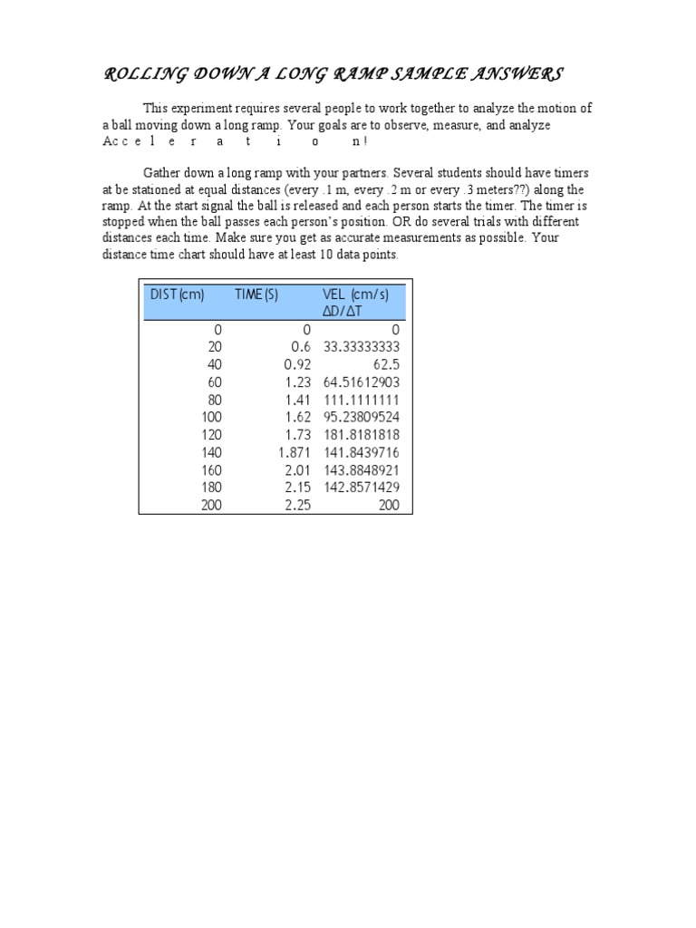 Answer Ramp Lab | PDF | Speed | Acceleration