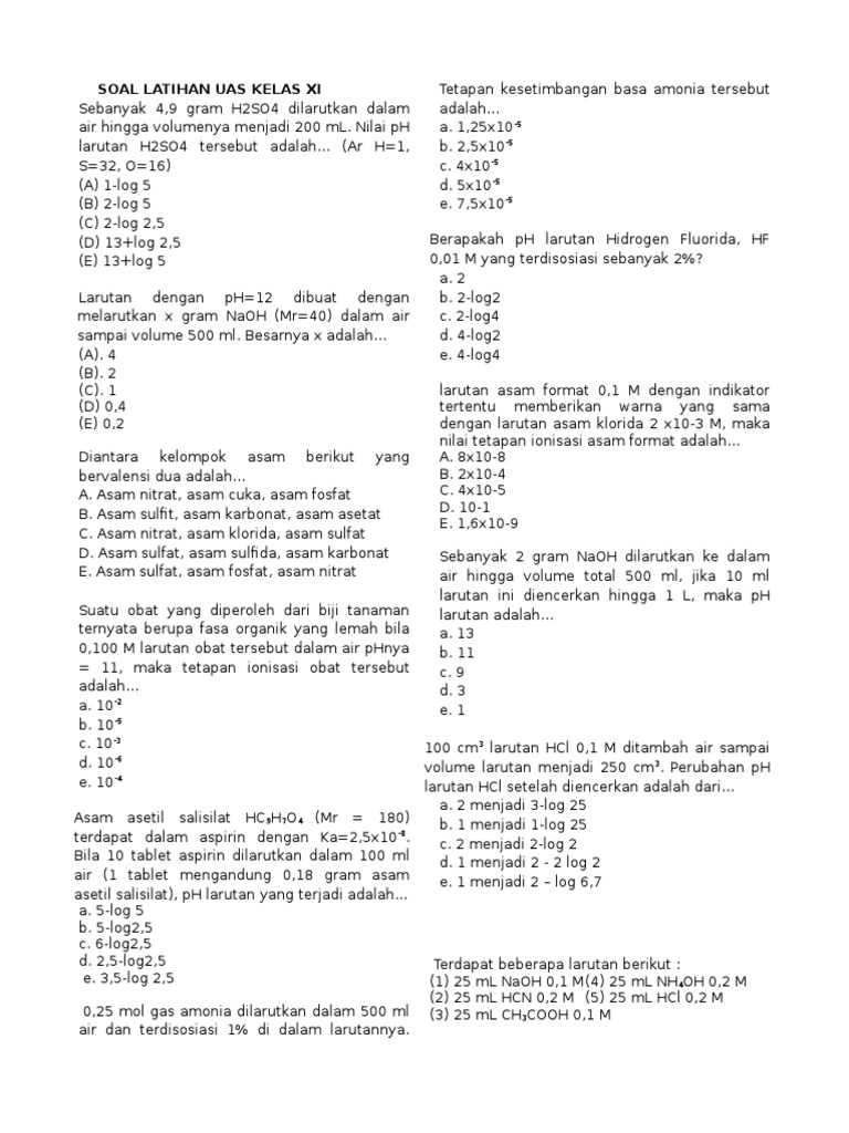 Soal Latihan Uas Kelas Xi 2015 | PDF