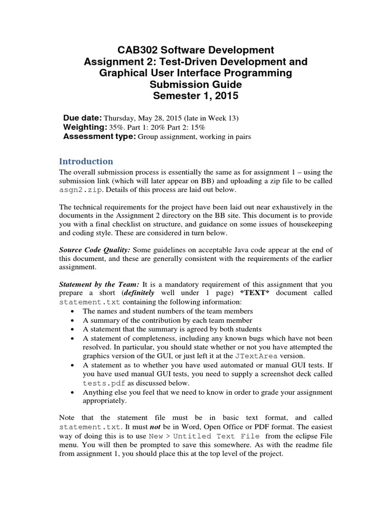 CAB302 Software Development Assignment 2 Submission Guide | PDF | Class (Computer Programming ...