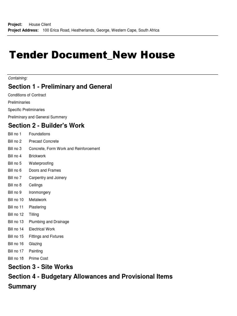 Sample of Bills of Quantities House Client PDF | Download Free PDF ...