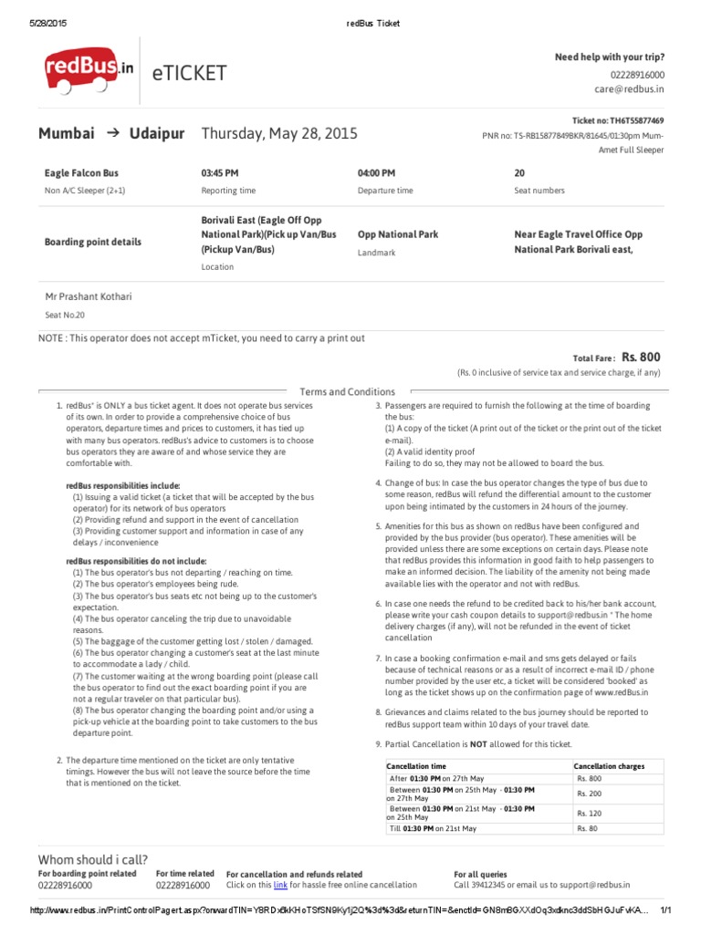 RedBus Ticket | Ticket (Admission) | Bus | Free 30-day Trial | Scribd