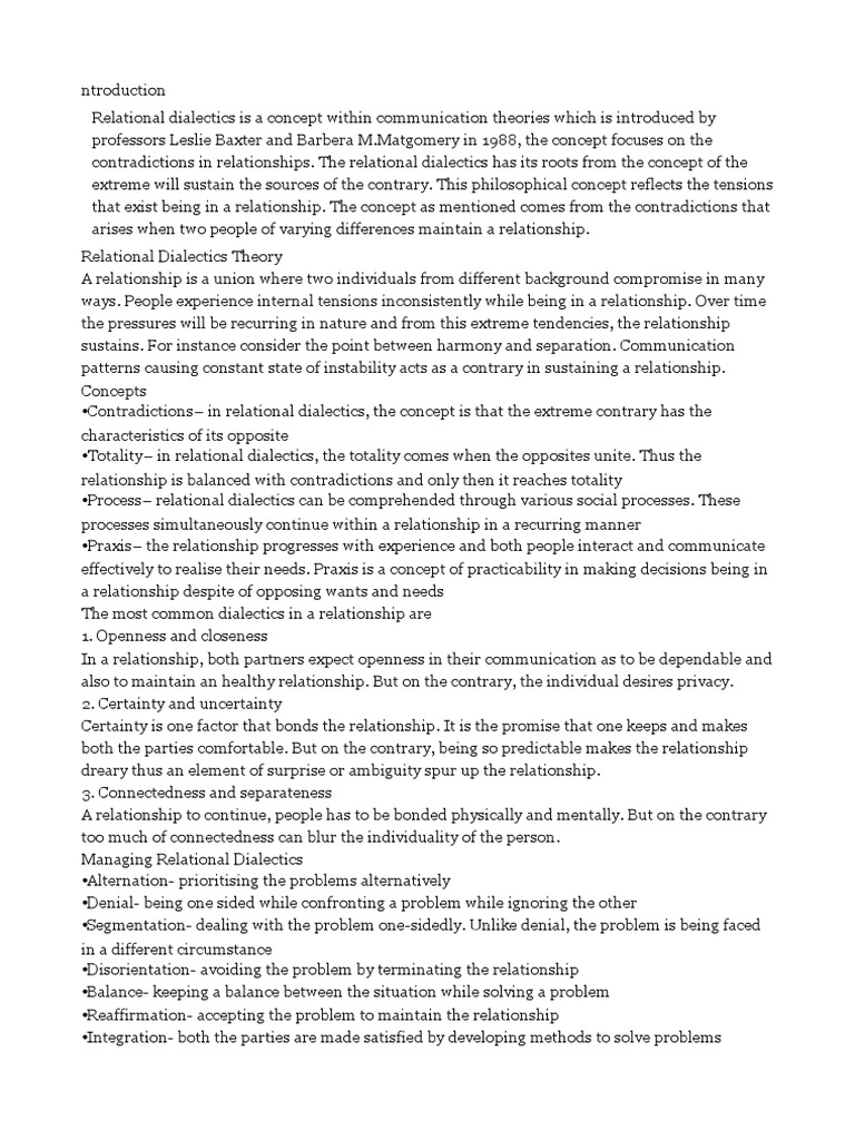 Relational Dialectic Theory | PDF | Interpersonal Relationships | Behavioural Sciences